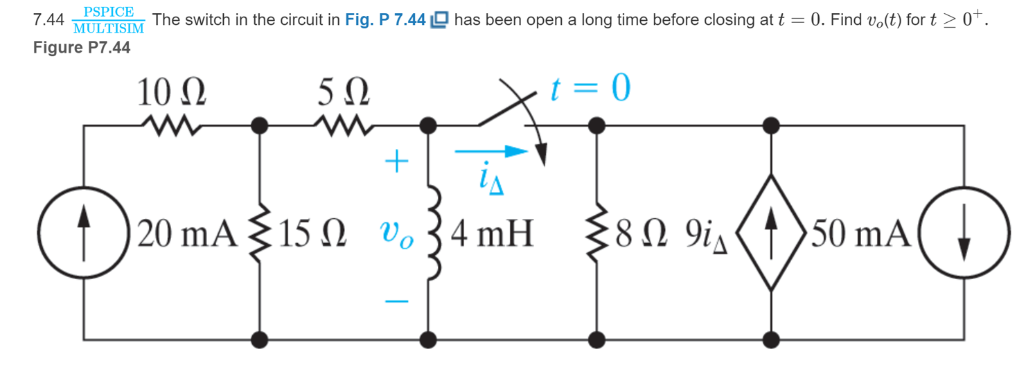 Solved The switch in the circuit in Fig. P 7.44 has been | Chegg.com