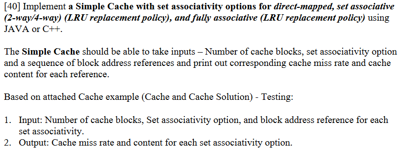 [40] Implement a Simple Cache with set associativity | Chegg.com