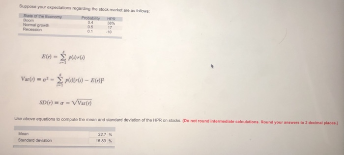 Solved Suppose your expectations regarding the stock market | Chegg.com