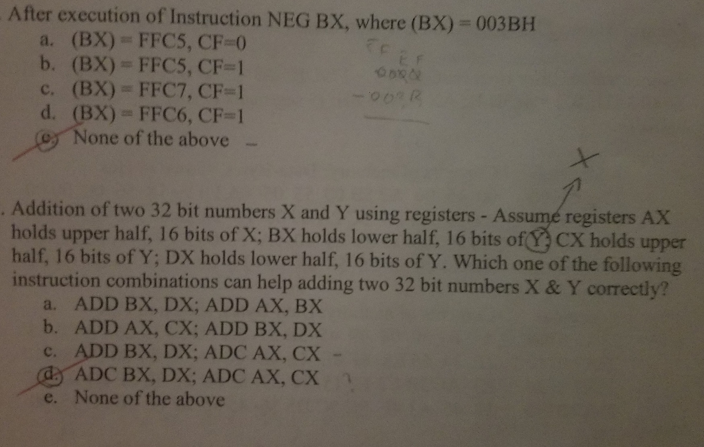 Solved After execution of Instruction NEG BX, where | Chegg.com