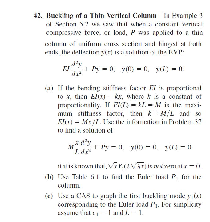 Solved 42. Buckling of a Thin Vertical Column In Example 3 | Chegg.com