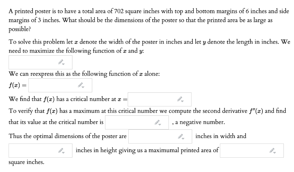 Solved A printed poster is to have a total area of 702 | Chegg.com