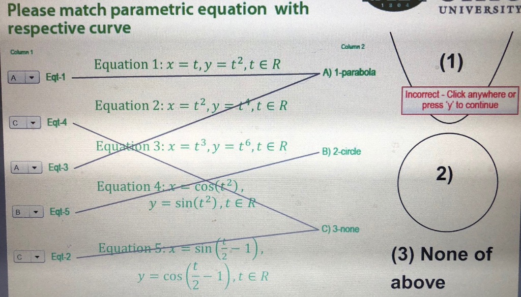 Solved UNIVERSITY Please match parametric equation with | Chegg.com