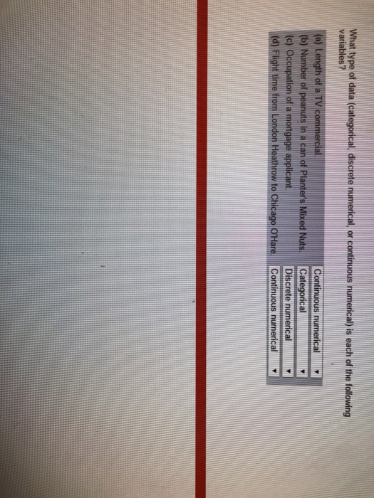 Solved What type of data (categorical, discrete numerical, | Chegg.com