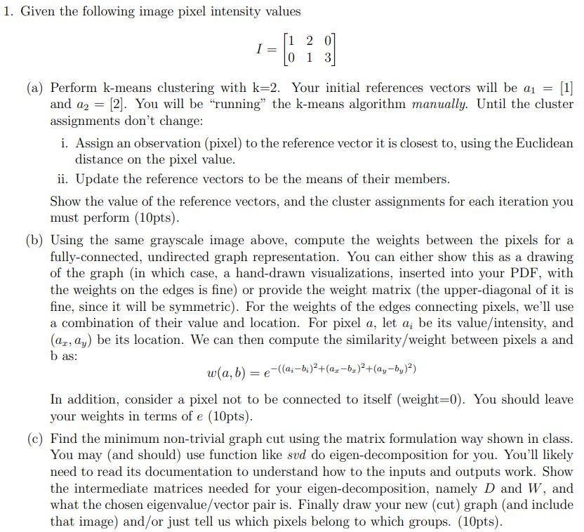 1. Given the following image pixel intensity values | Chegg.com