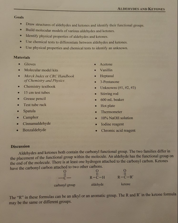 Solved ALDEHYDES AND KETONES Goals Draw structures of | Chegg.com