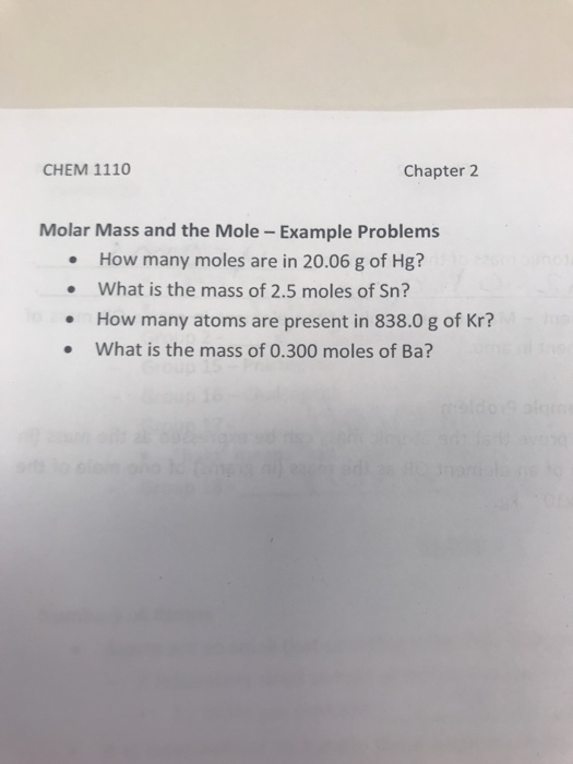 Solved CHEM 1110 Chapter 2 Molar Mass and the Mole - Example | Chegg.com