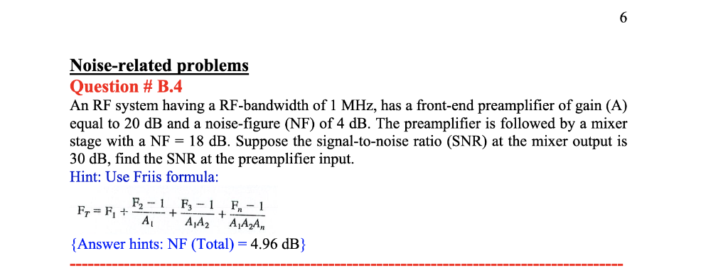 Solved Noise-related problems Question # B.4 An RF system | Chegg.com