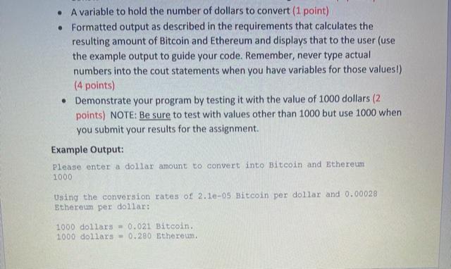 Solved Write a Program: Cryptocurrency Converter Your goal | Chegg.com