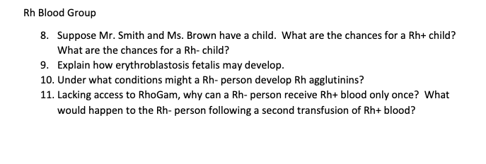 Solved Rh Blood Group 8. Suppose Mr. Smith and Ms. Brown | Chegg.com