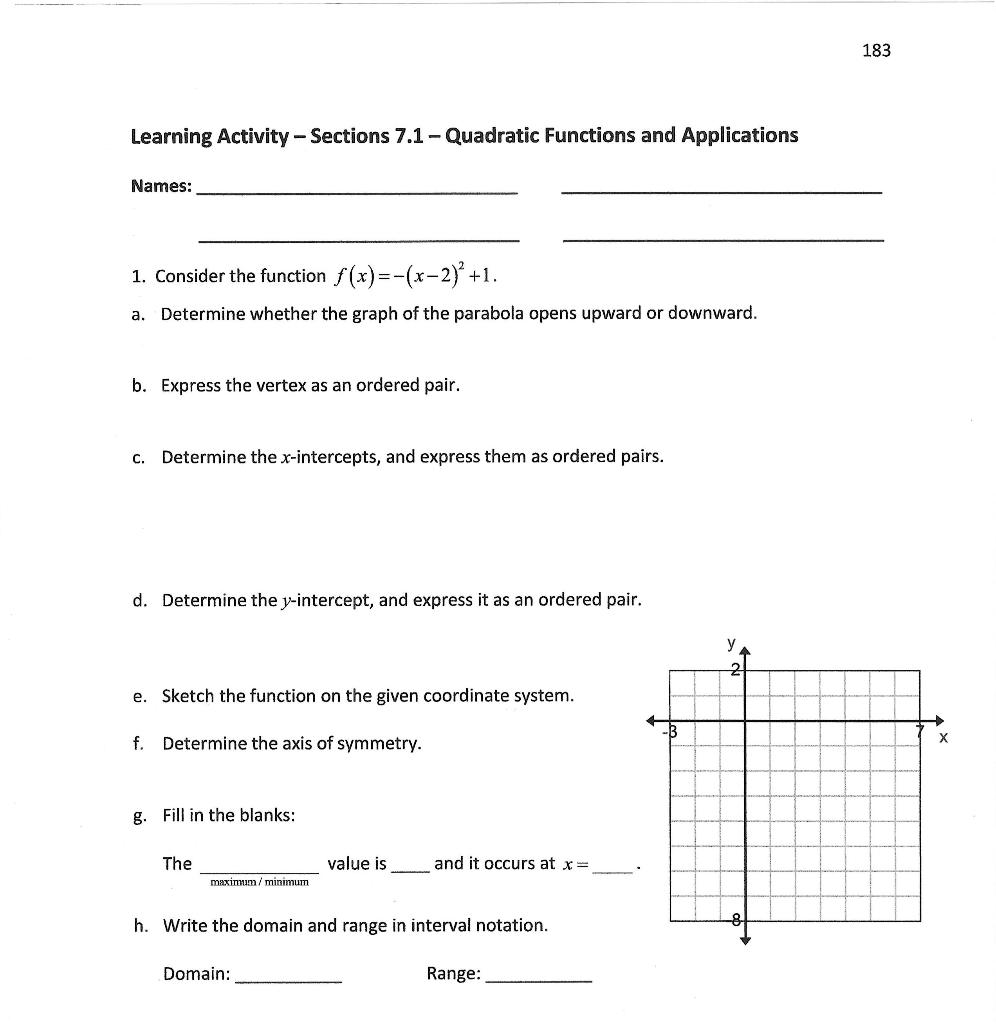 Solved Learning Activity - Sections 7.1 - Quadratic | Chegg.com