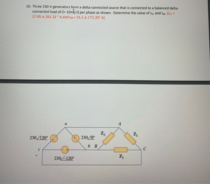 Solved 10. Three 230-V generators form a delta-connected | Chegg.com