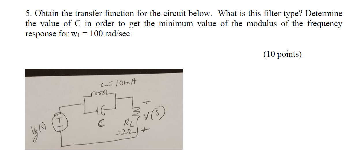 Solved 5. Obtain the transfer function for the circuit | Chegg.com