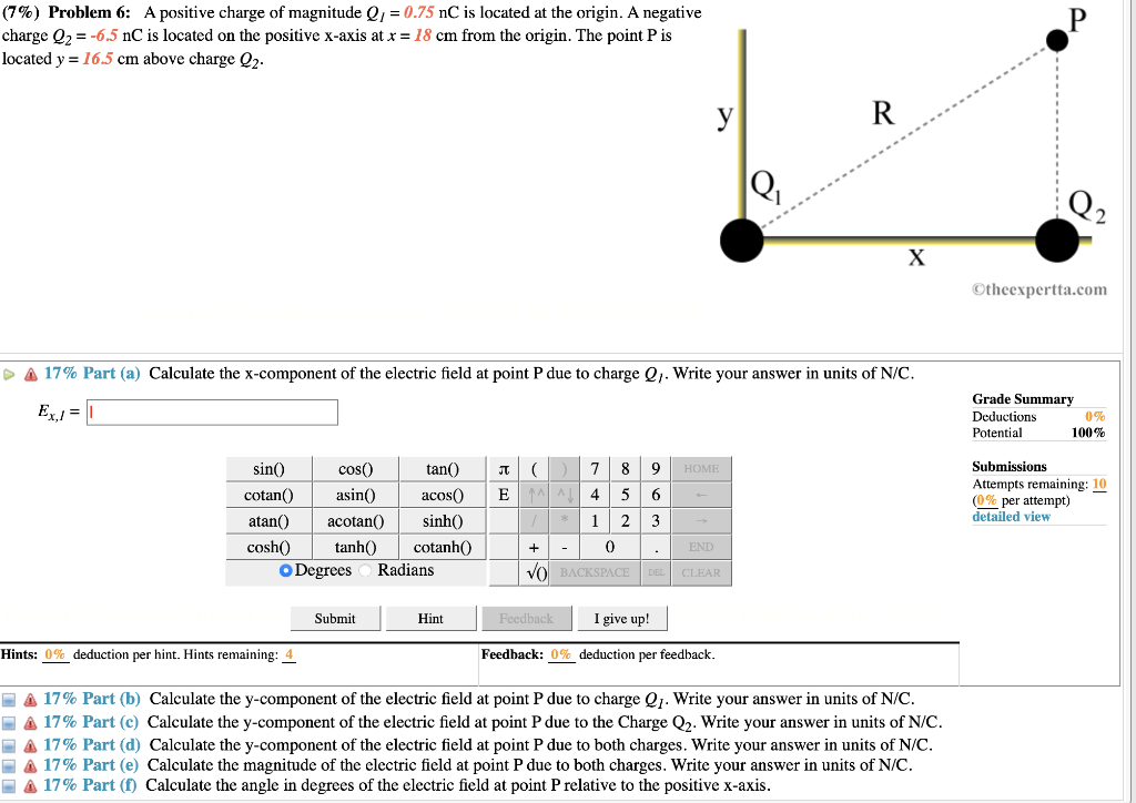Solved (7\%) Problem 6: A positive charge of magnitude | Chegg.com