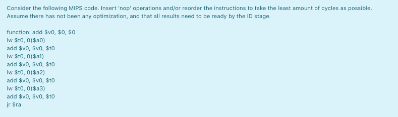 Consider the following MIPS code. Insert 'nop' | Chegg.com
