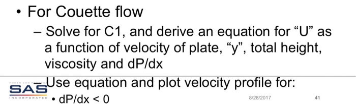 Solved For Couette flow - Solve for C1, and derive an | Chegg.com