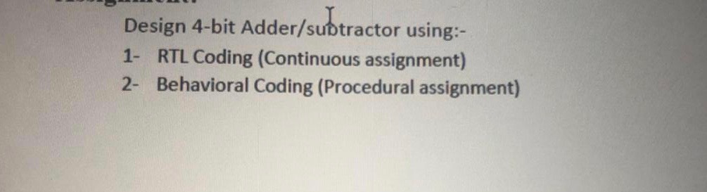 Solved Design 4-bit Adder/subtractor using:- 1- RTL Coding | Chegg.com