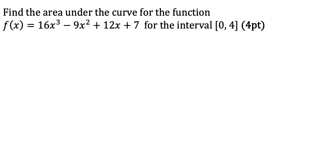 Solved Find the area under the curve for the function | Chegg.com