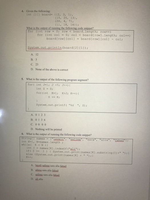 Solved Given the following: int [] [] board = {12, 3, 1}, | Chegg.com