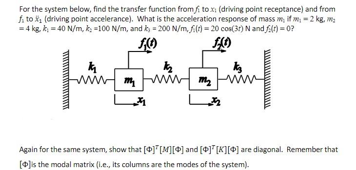 Solved For the system below, find the transfer function from | Chegg.com