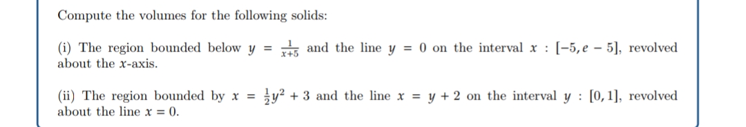 Compute the volumes for the following solids:(i) ﻿The | Chegg.com