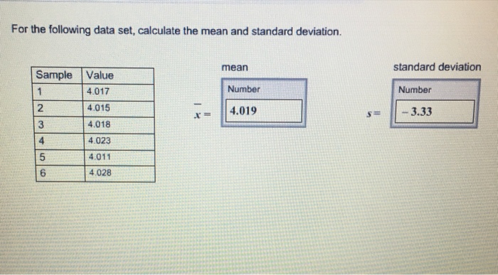 Solved For the following data set, calculate the mean and | Chegg.com