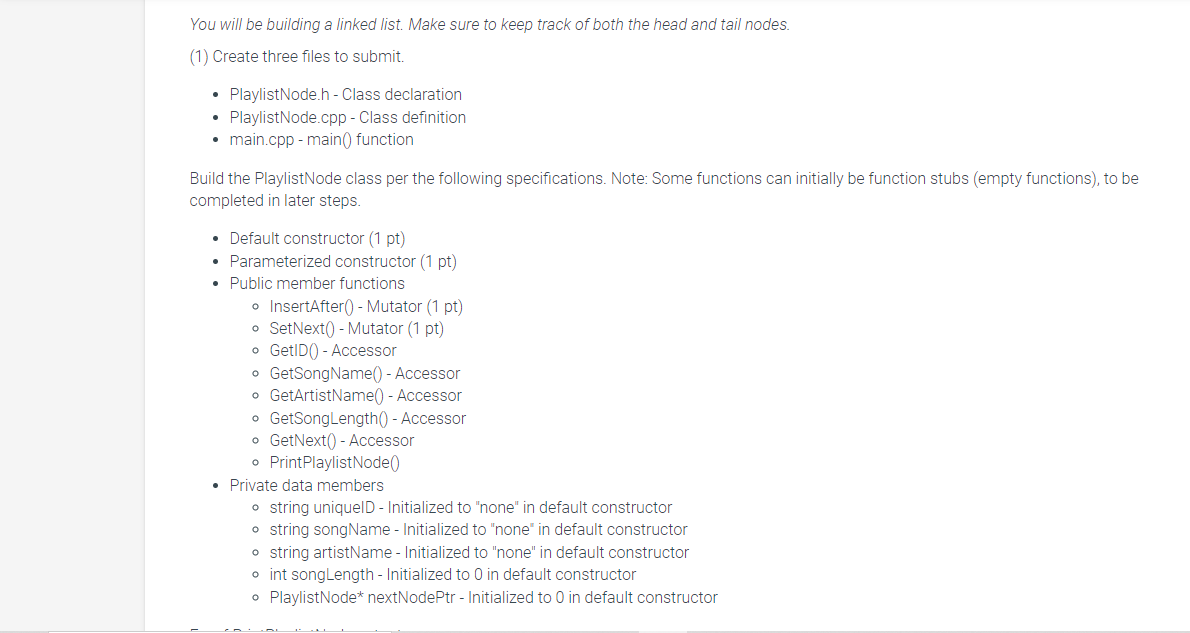 Solved You will be building a linked list. Make sure to keep | Chegg.com