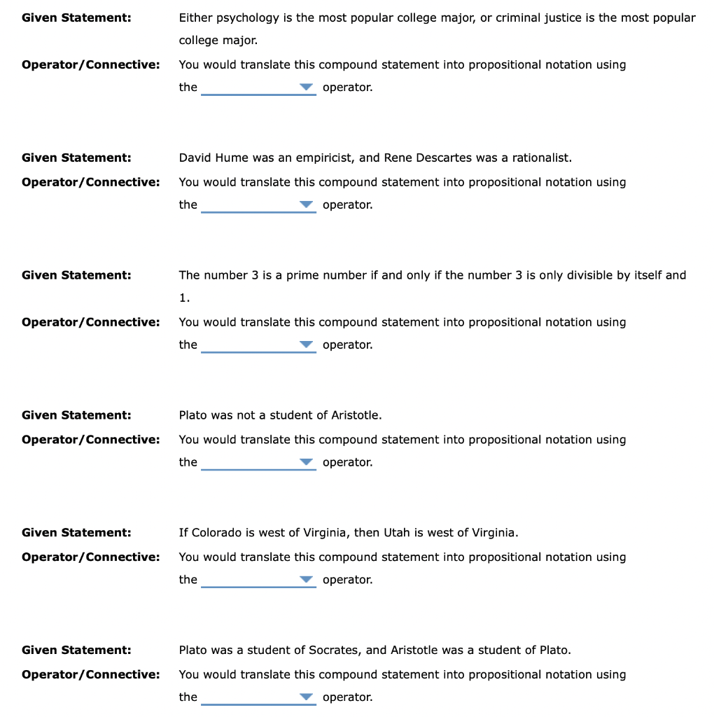 1. Propositional Operators/Connectives Whole | Chegg.com