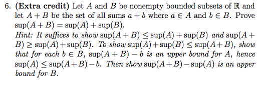 Solved 6. (Extra credit) Let A and B be nonempty bounded | Chegg.com
