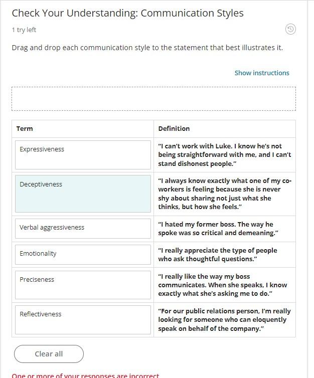 Solved Check Your Understanding: Communication Styles 1 try | Chegg.com