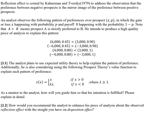 Solved Reflection effect is coined by Kahneman and | Chegg.com