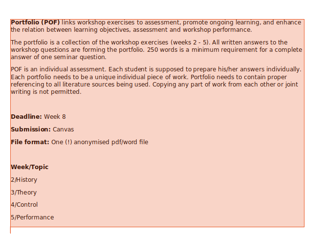 Portfolio (POF) links workshop exercises to | Chegg.com
