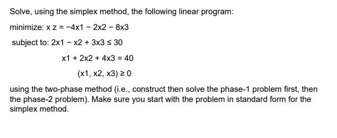 Solved Solve, using the simplex method, the following linear | Chegg.com