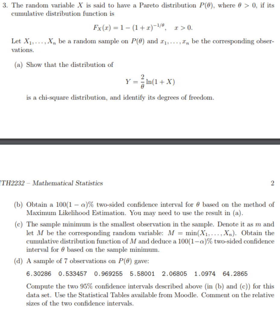 Solved 3. The random variable X is said to have a Pareto | Chegg.com