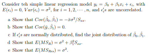 Solved Consider teh simple linear regression model yi = Bo + | Chegg.com