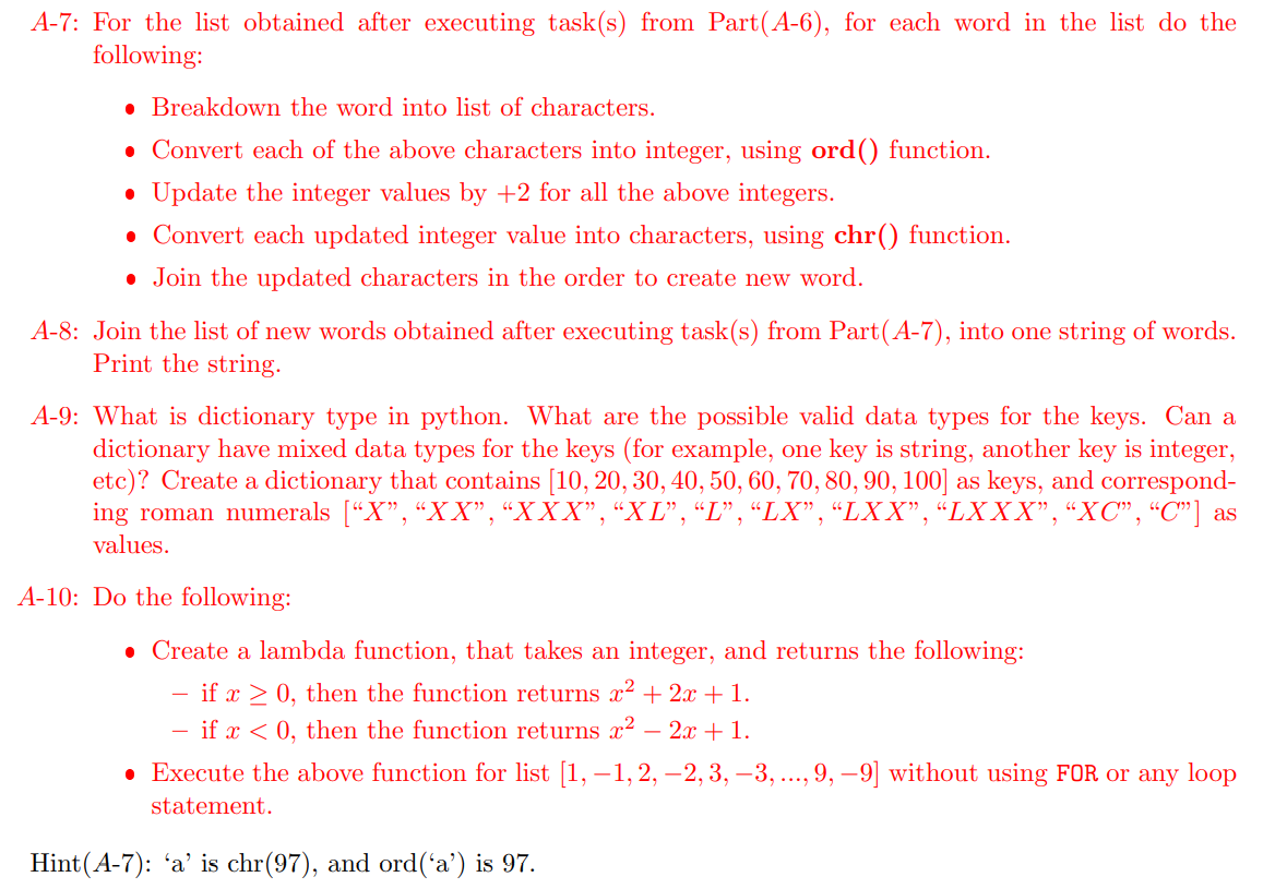 Solved A-7: For the list obtained after executing task(s) | Chegg.com