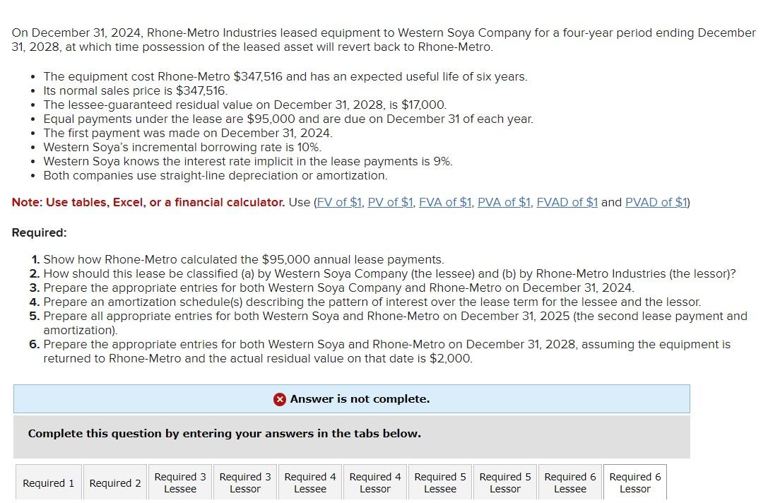 Solved On December 31, 2024, Rhone-Metro Industries leased | Chegg.com