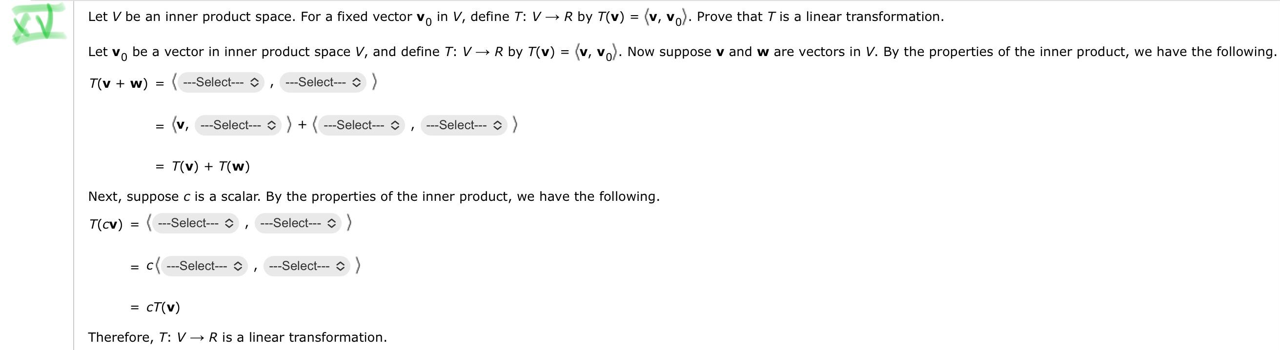 Solved Let V be an inner product space. For a fixed vector | Chegg.com
