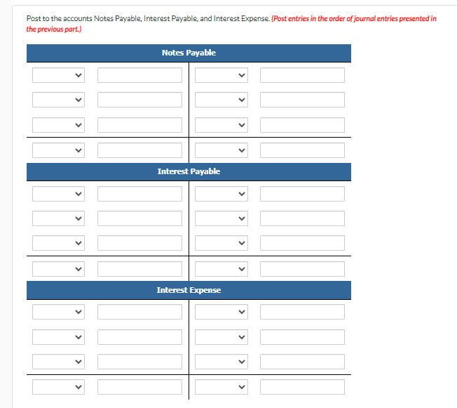 Solved Post to the accounts Notes Payable, Interest Payable, | Chegg.com
