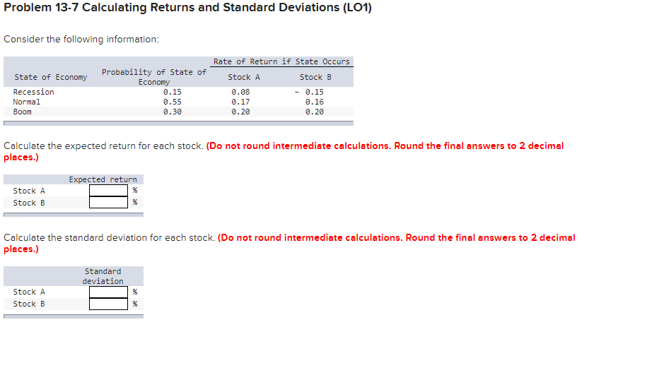 Solved Problem 13-7 ﻿Calculating Returns and Standard | Chegg.com