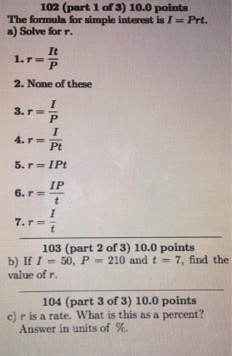 Solved The formula for simple interest is I = Prt. a) Solve | Chegg.com