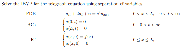 Solved Solve the IBVP for the telegraph equation using | Chegg.com