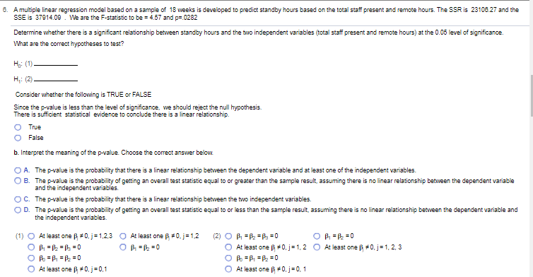 Solved 8. A multiple linear regression model based on a | Chegg.com