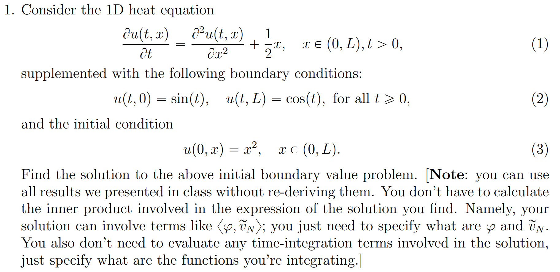 Solved 1. Consider the 1D heat equation | Chegg.com