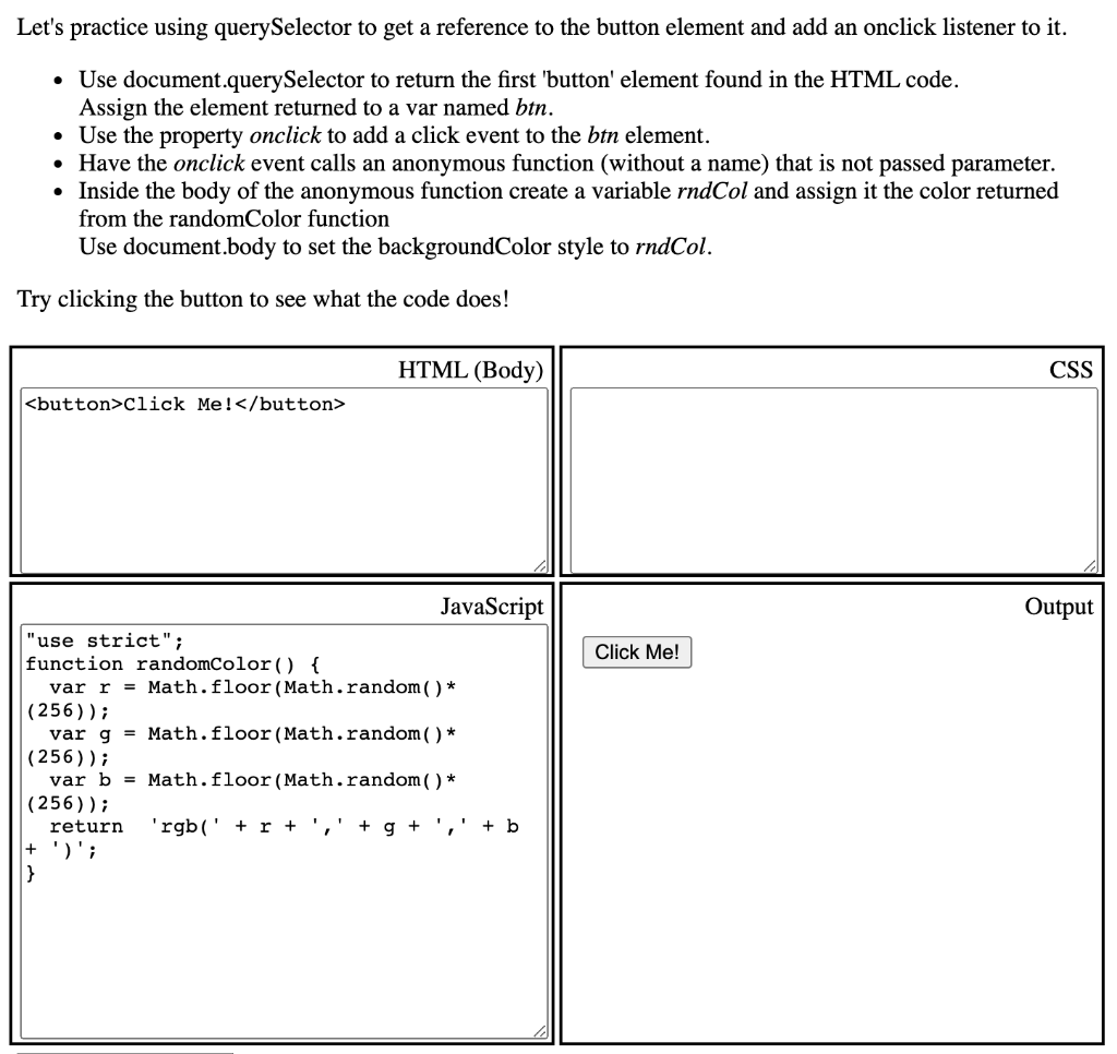 Solved Let's practice using querySelector to get a reference | Chegg.com