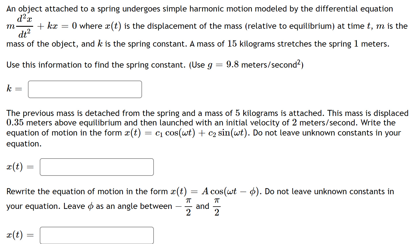 Solved An object attached to a spring undergoes simple | Chegg.com