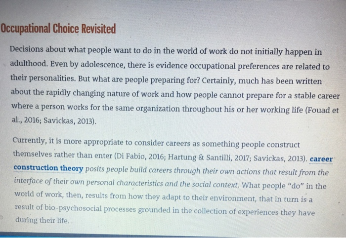 Occupational Choice Revisited Decisions about what | Chegg.com