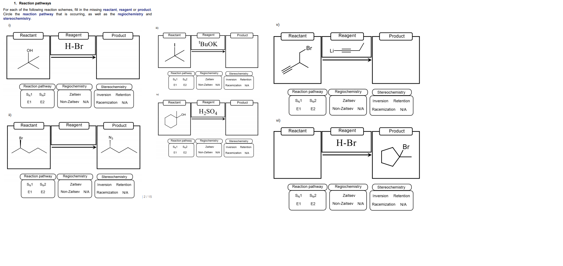 Solved 1. Reaction pathways For each of the following | Chegg.com