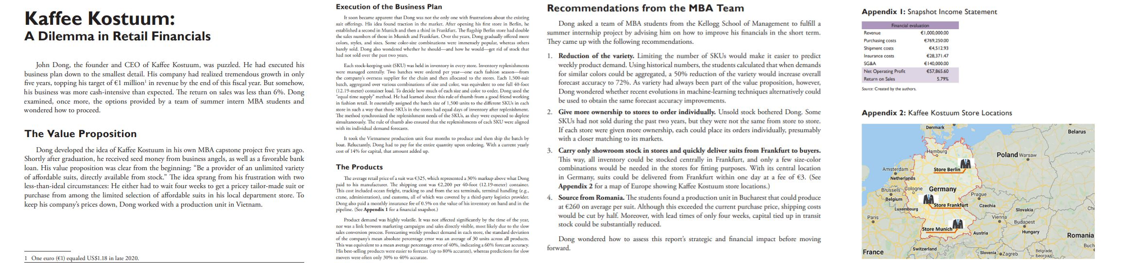 Kaffee Kostuum is a small retail chain based in | Chegg.com