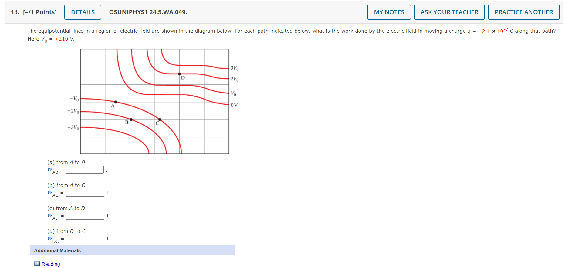 Solved Here V0=+210 V. (a) from A to B WAB= 了 (b) from A to | Chegg.com